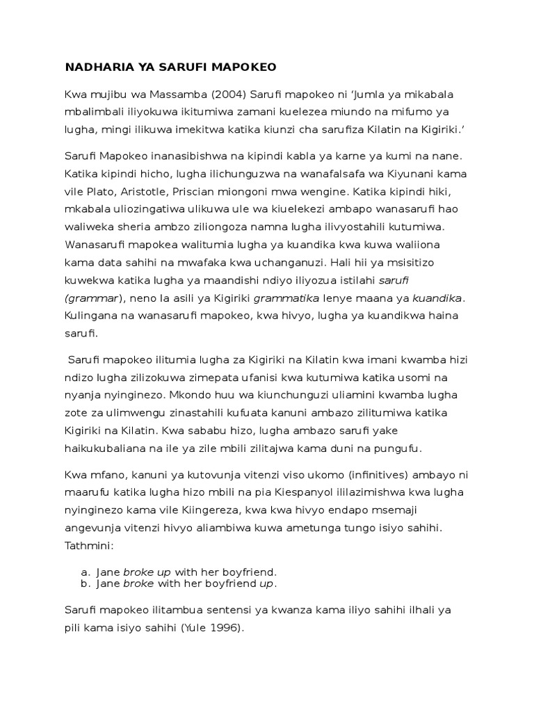 Nadharia Ya Sarufi Mapokeo | PDF