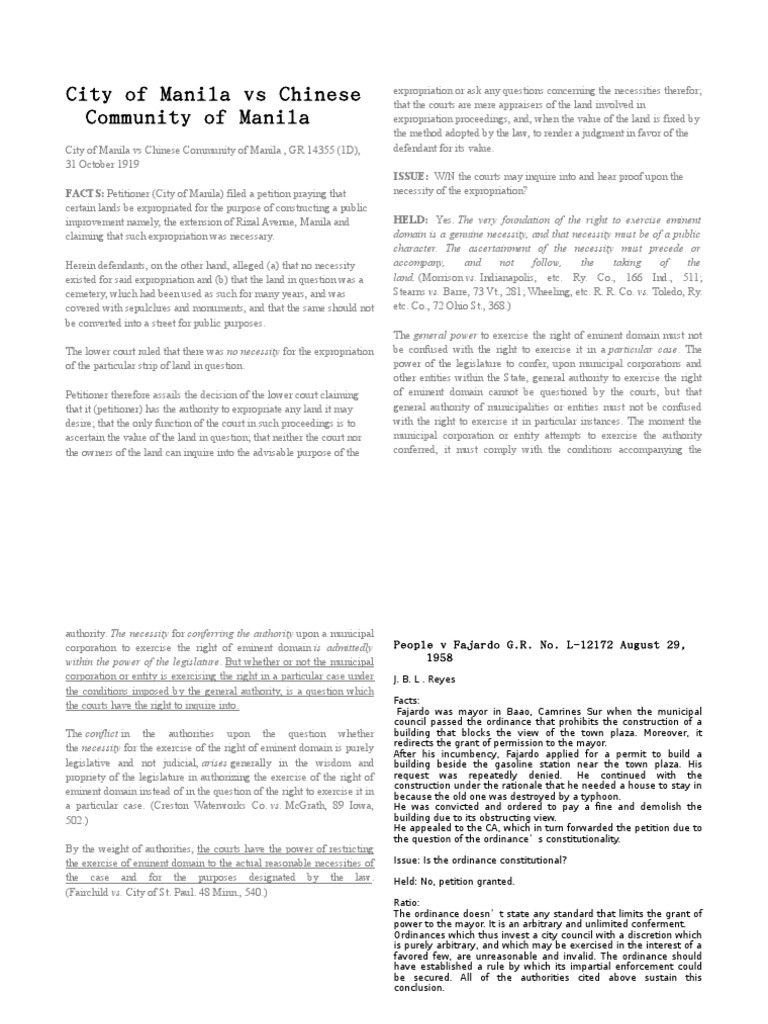 Consti 2 Case Digests | PDF | Eminent Domain | Property