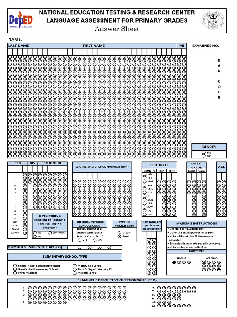 Lapg Answer Sheet Final-Front | PDF | Behavior Modification | Learning