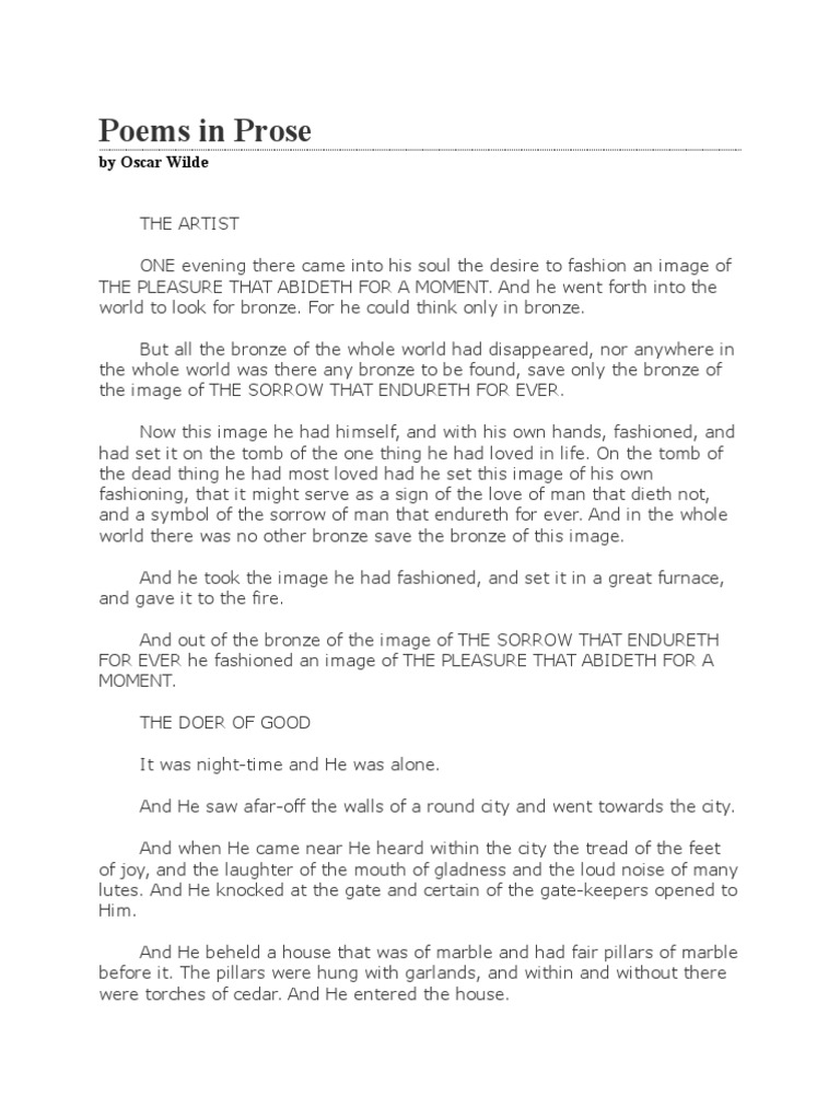 Poems in Prose by Oscar Wilde | PDF | Last Judgment | Religious Belief ...