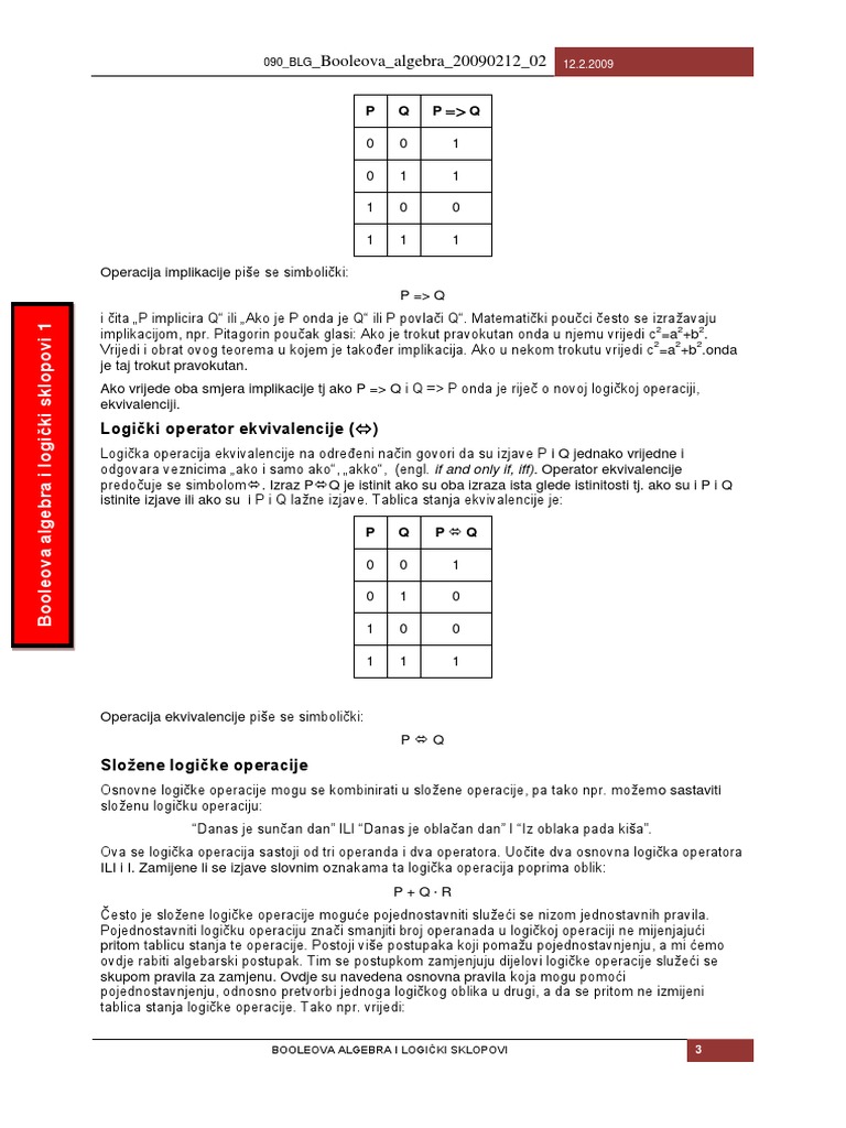 Booleova Algebra I Logicki Sklopovi - Udzbenik 3 | PDF