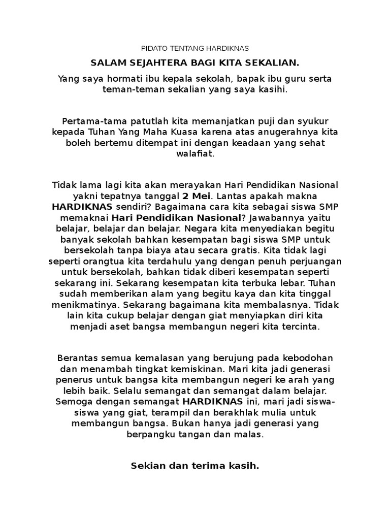 Pidato Hardiknas untuk Siswa SMP | PDF