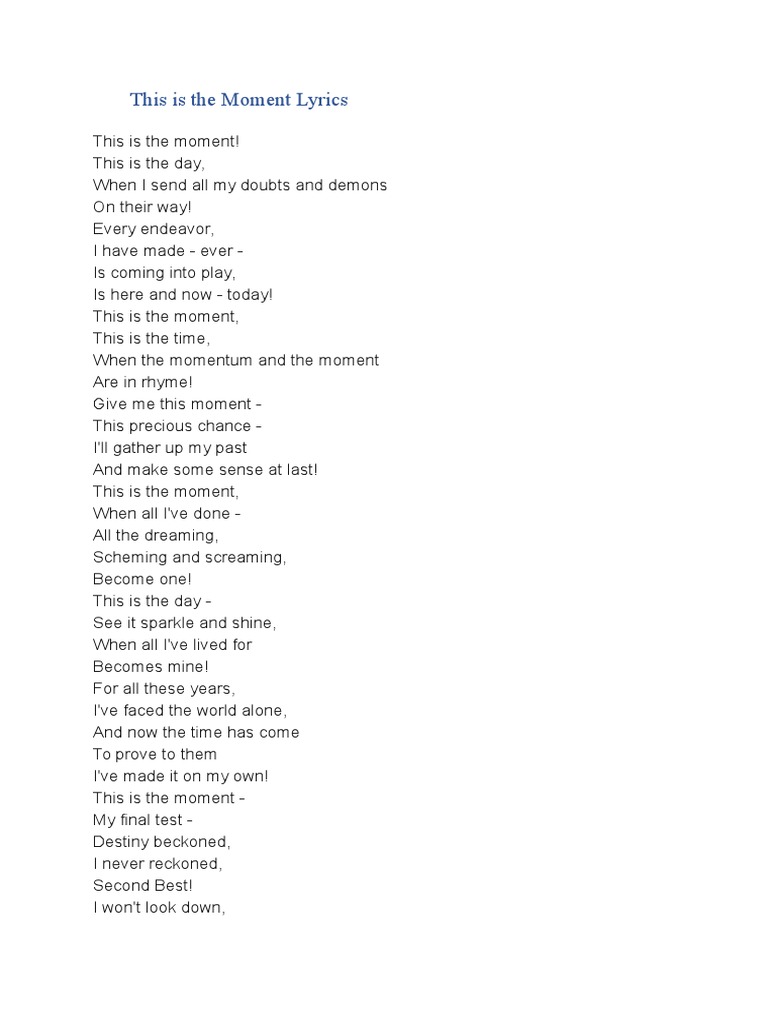 This Is The Moment Lyrics | PDF