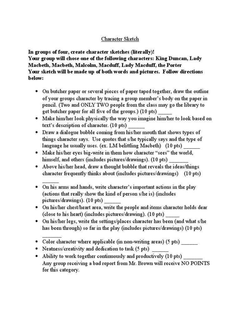 Macbeth Character Sketch | PDF | Games & Activities