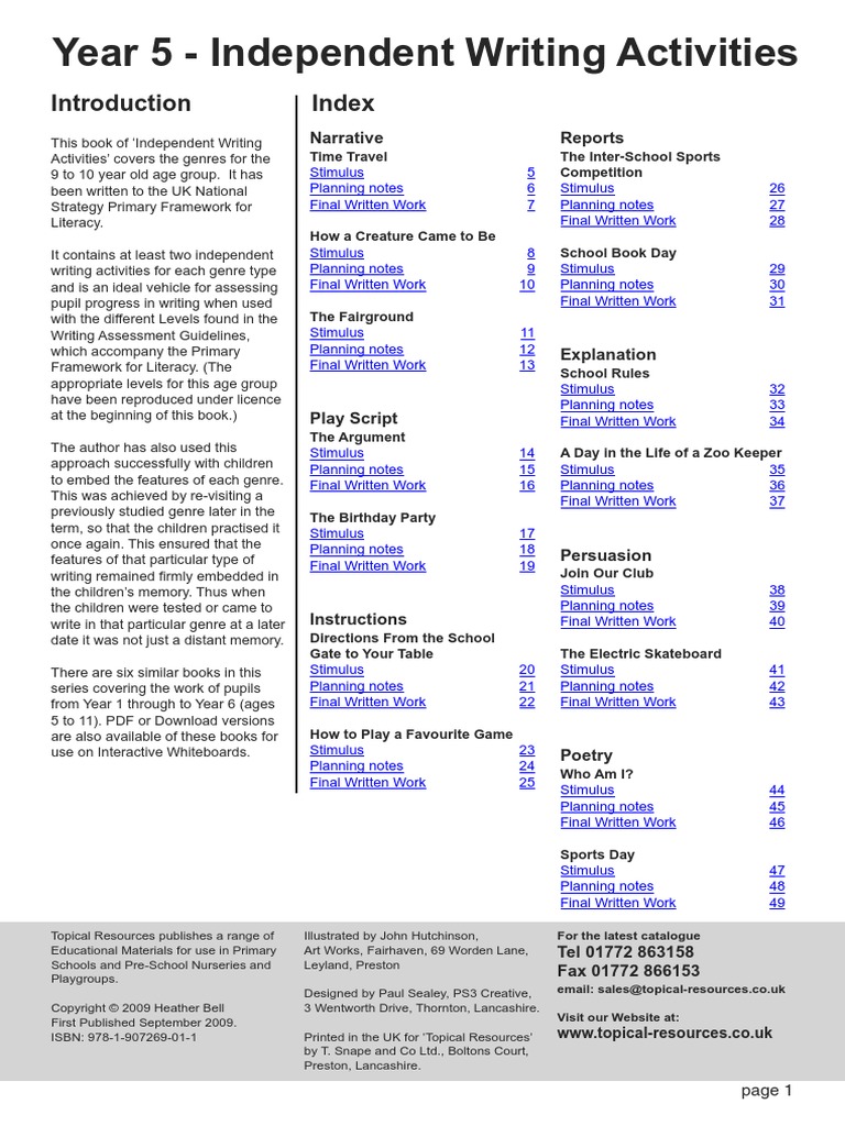 Year 5 Independent Writing Acitivities | PDF | Word | Sentence ...