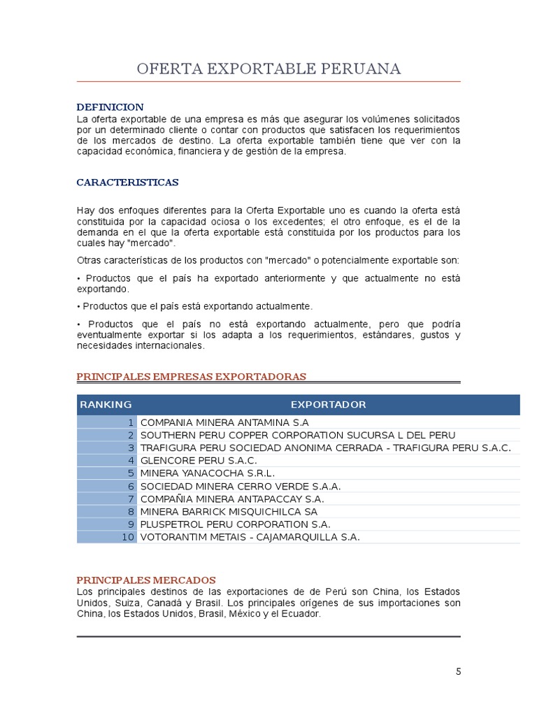 Oferta Exportable | Descargar gratis PDF | Perú | Economias