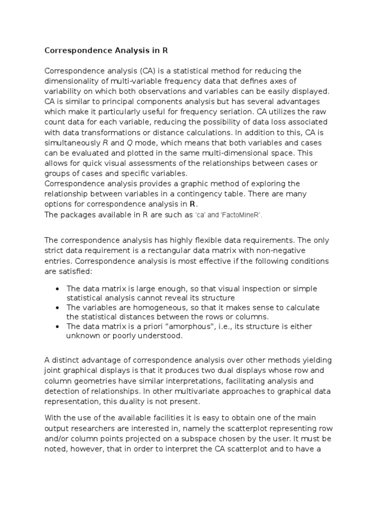 Correspondence Analysis in R Explained | PDF