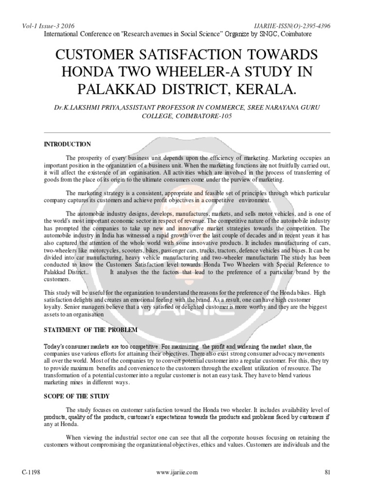 Customer Satisfaction Towards Honda | PDF
