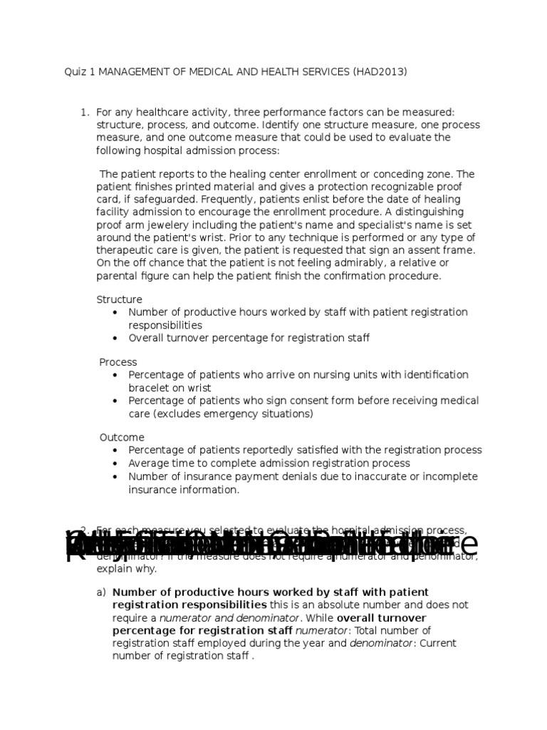 Quiz 1 Management Of Medical And Health Services Pdf Patient