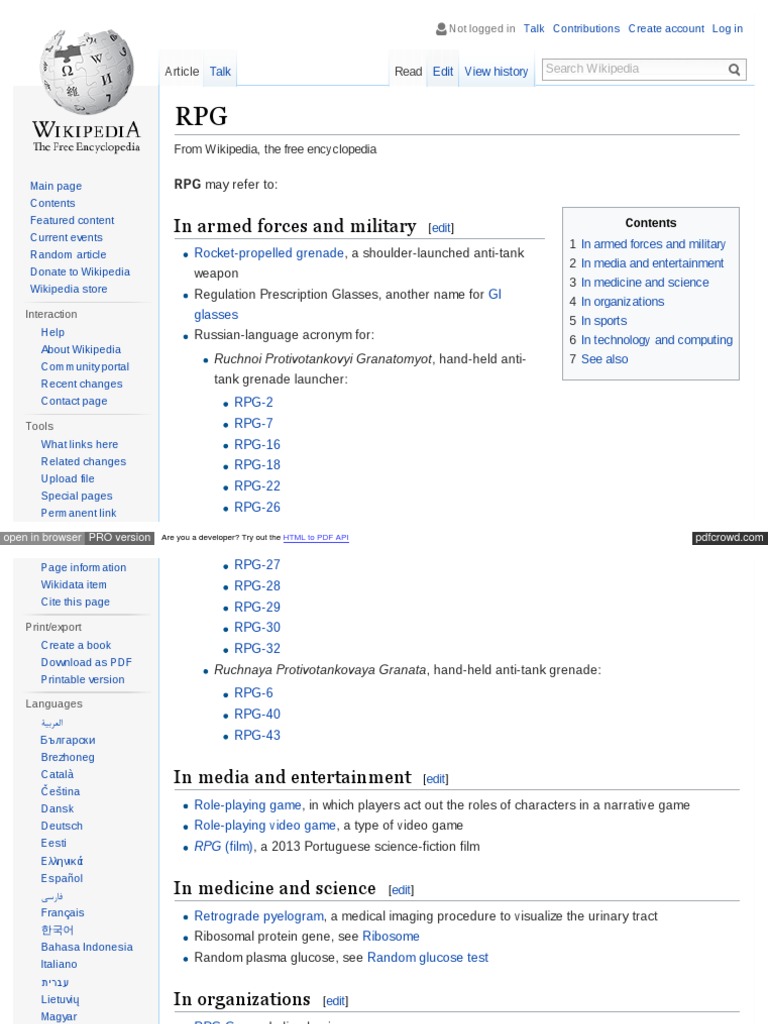 En Wikipedia Org Wiki RPG | PDF | Rocket Propelled Grenade | Wikipedia