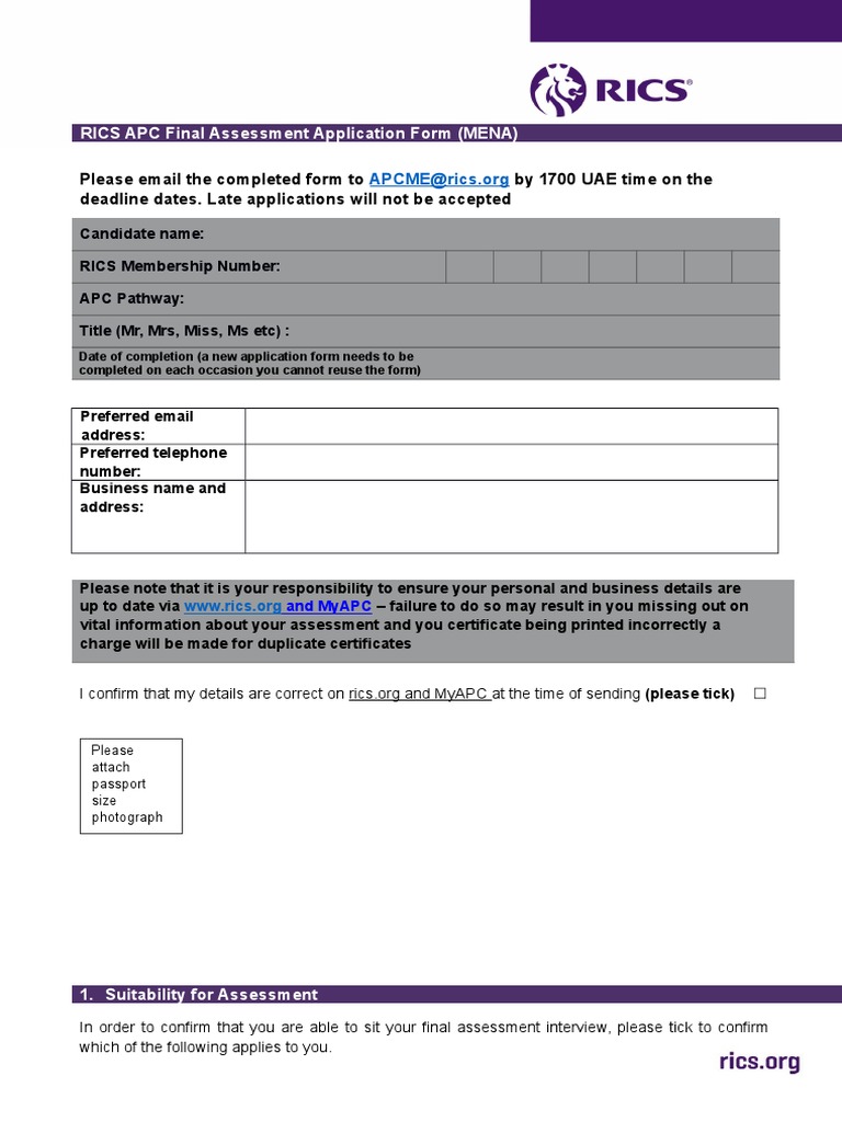 APC Final Assessment Application Form MENA | Download Free PDF ...