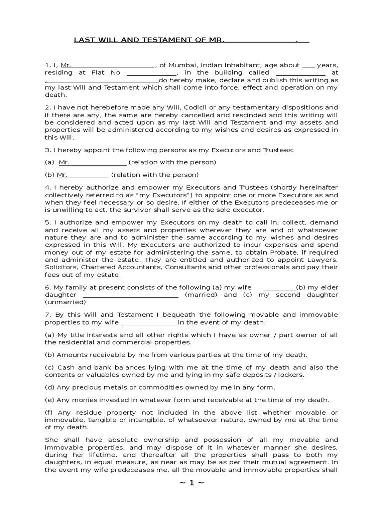 Basic Will Sample | PDF | Will And Testament | Probate