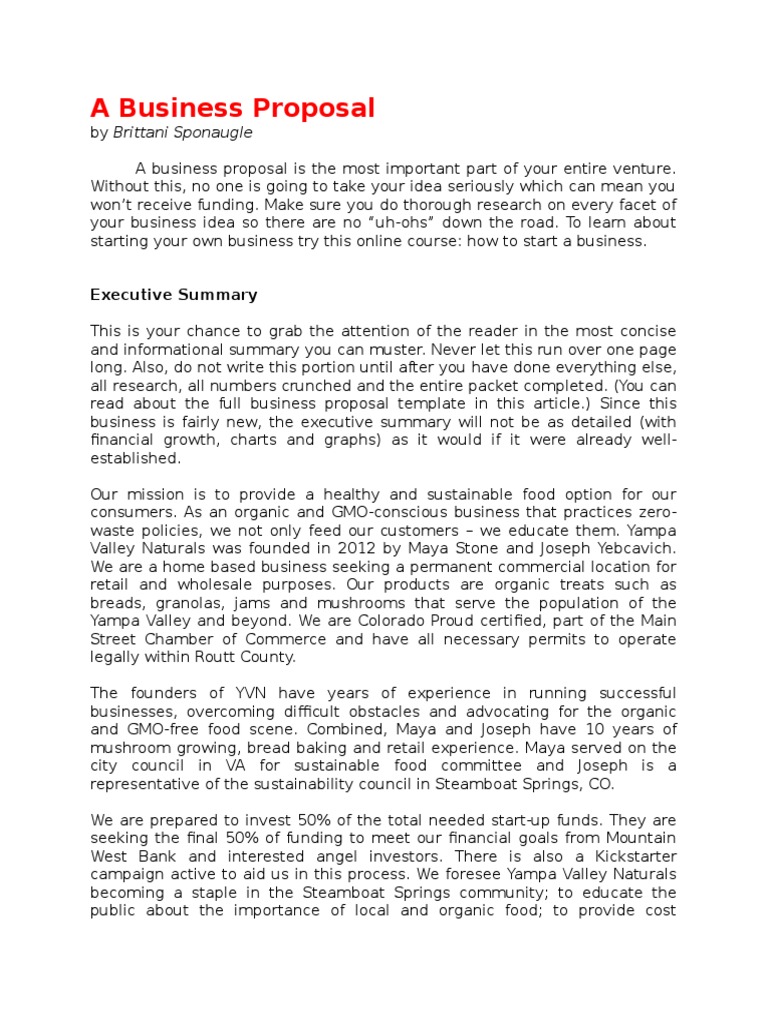 A Business Proposal | PDF | Organic Foods | Foods