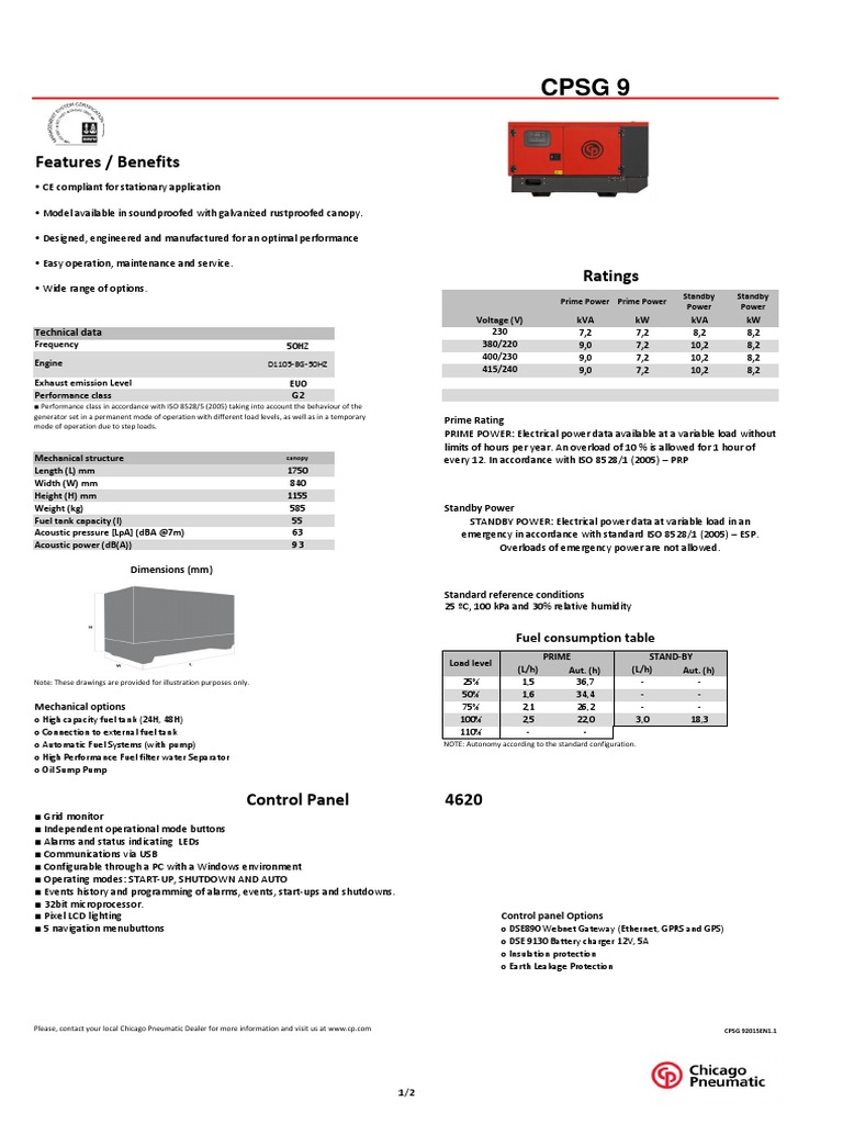 Generator Diesel Chicago Pneumatic CPSG 9 | PDF | Engines | Electricity