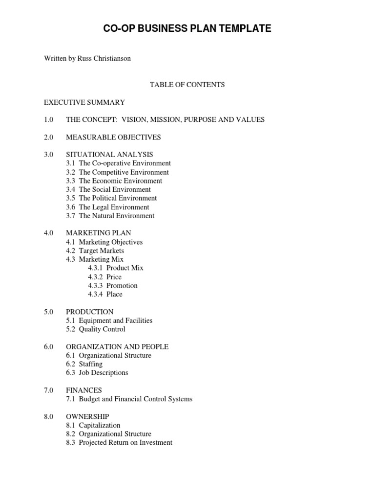 Co Op Business Plan Template PDF | PDF | Cooperative | Marketing