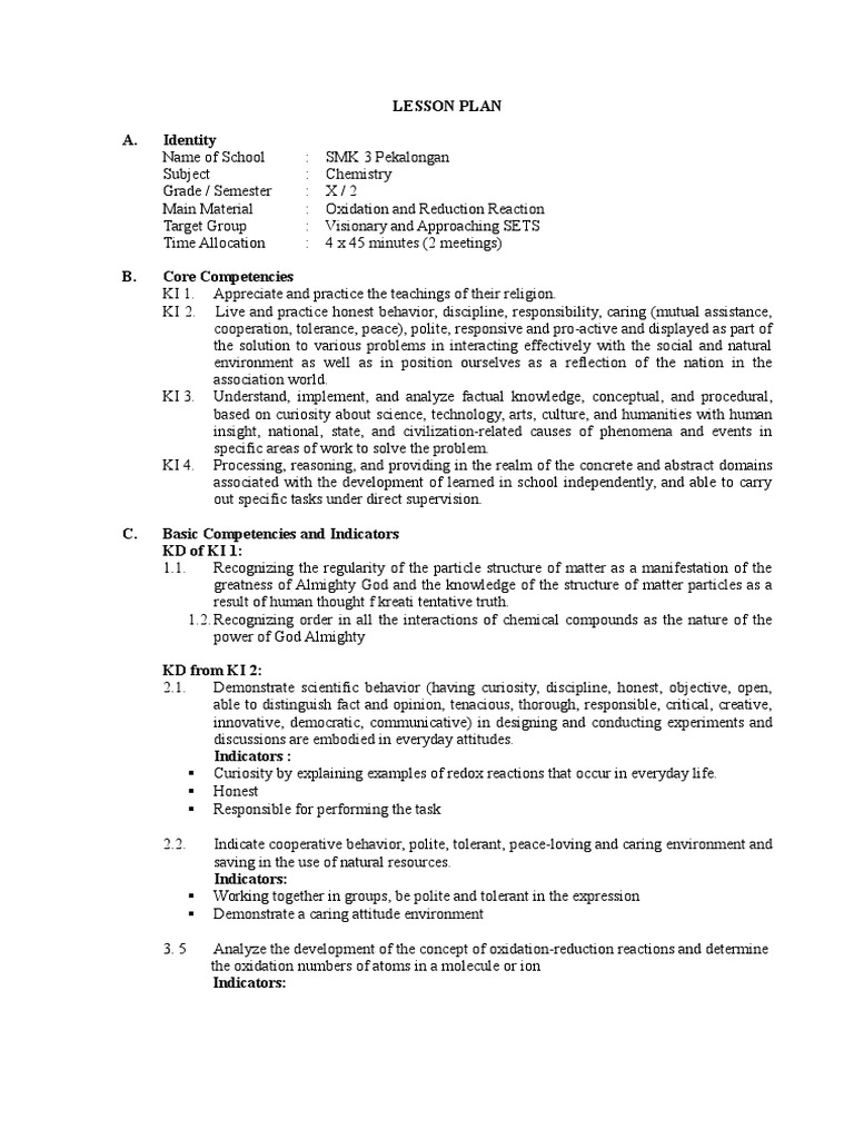 Lesson Plan - Sets | PDF | Redox | Chemical Reactions