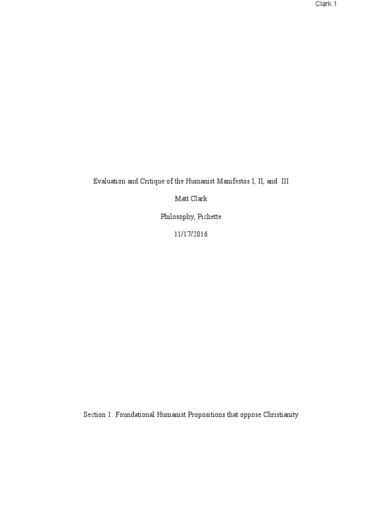 Evaluation and Critique of The Humanist Manifestos I, II, and III Matt ...
