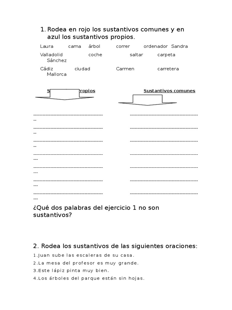 Ejercicios de Sustantivos para 3° Primaria | PDF