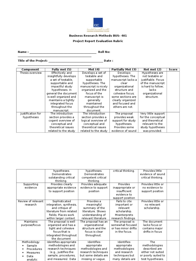 Business Research Methods BUS - Rubrics | PDF | Hypothesis | Truth