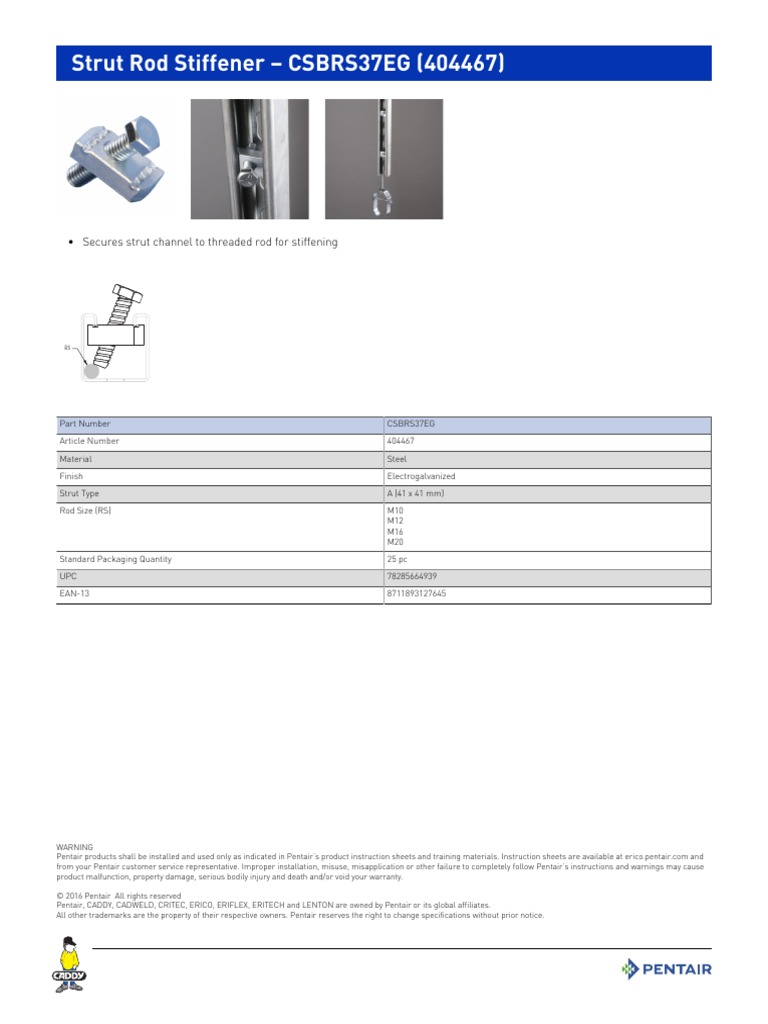 Strut Rod Stiffener - CSBRS37EG (404467) : - Secures Strut Channel To ...
