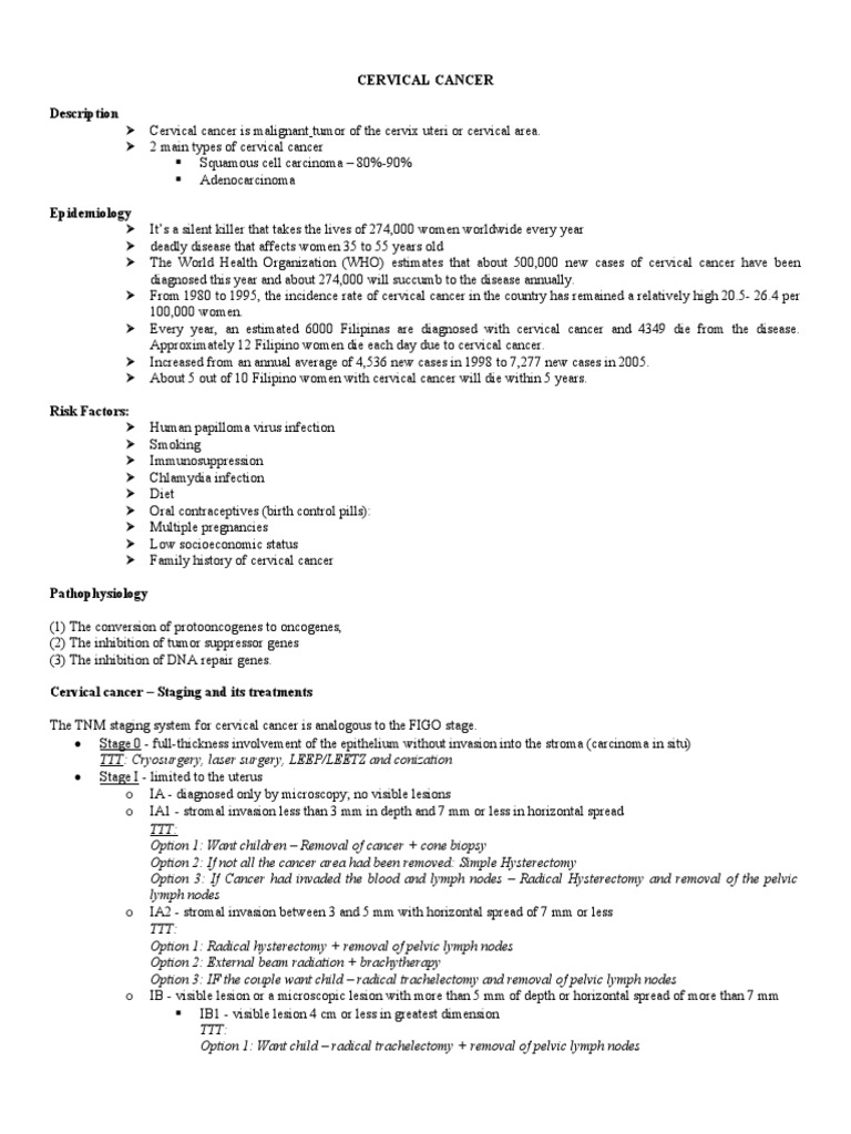 Final Handouts (Cervica Cancer) | PDF | Mammal Reproductive System ...
