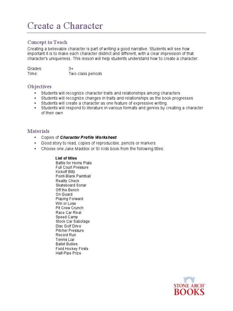 Create A Character: Concept To Teach | PDF | Cognition | Teaching And ...