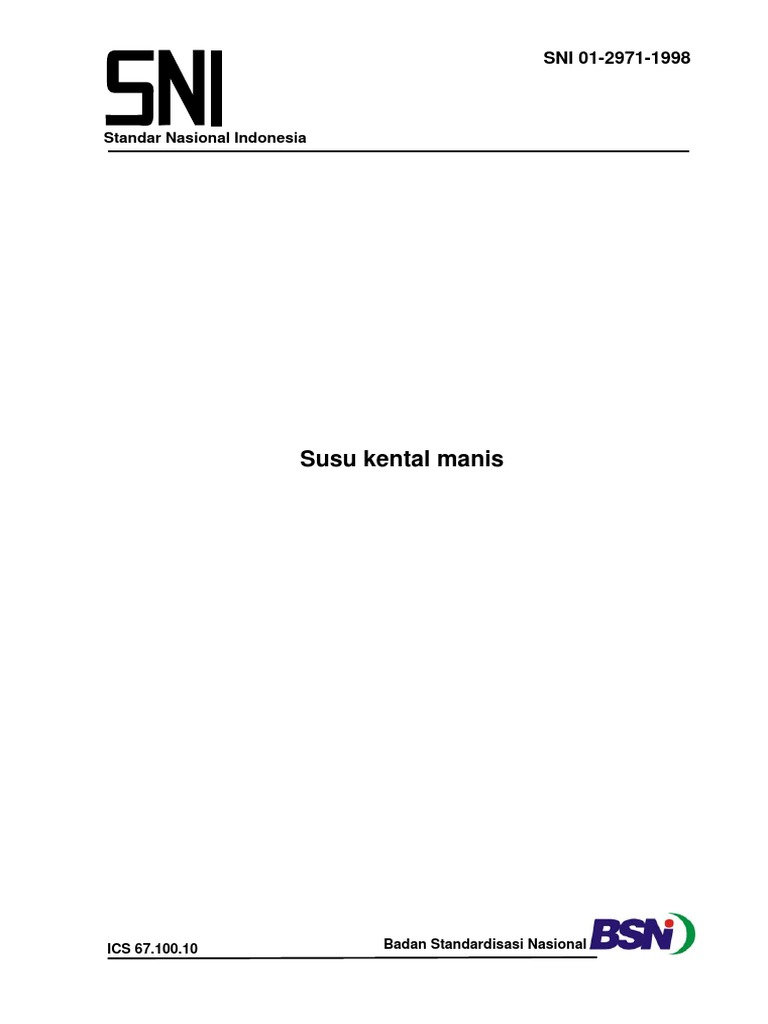 SNI 01-2971-1998 Susu Kental Manis PDF | PDF