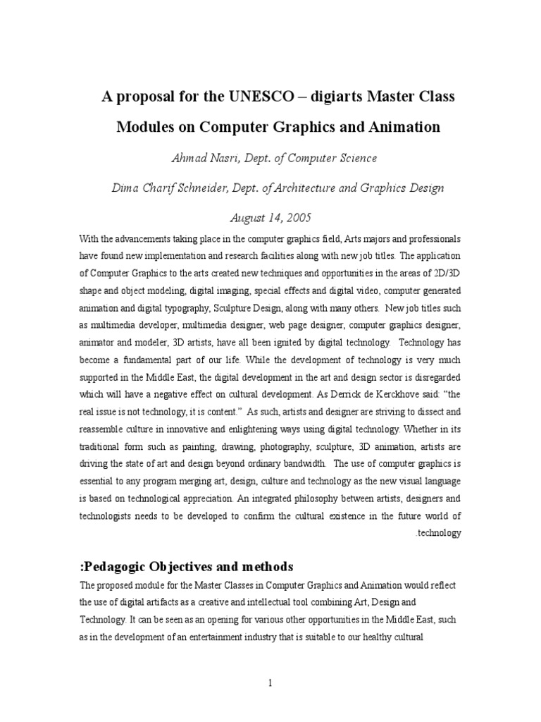A Proposal For The UNESCO - Digiarts Master Class Modules On Computer ...