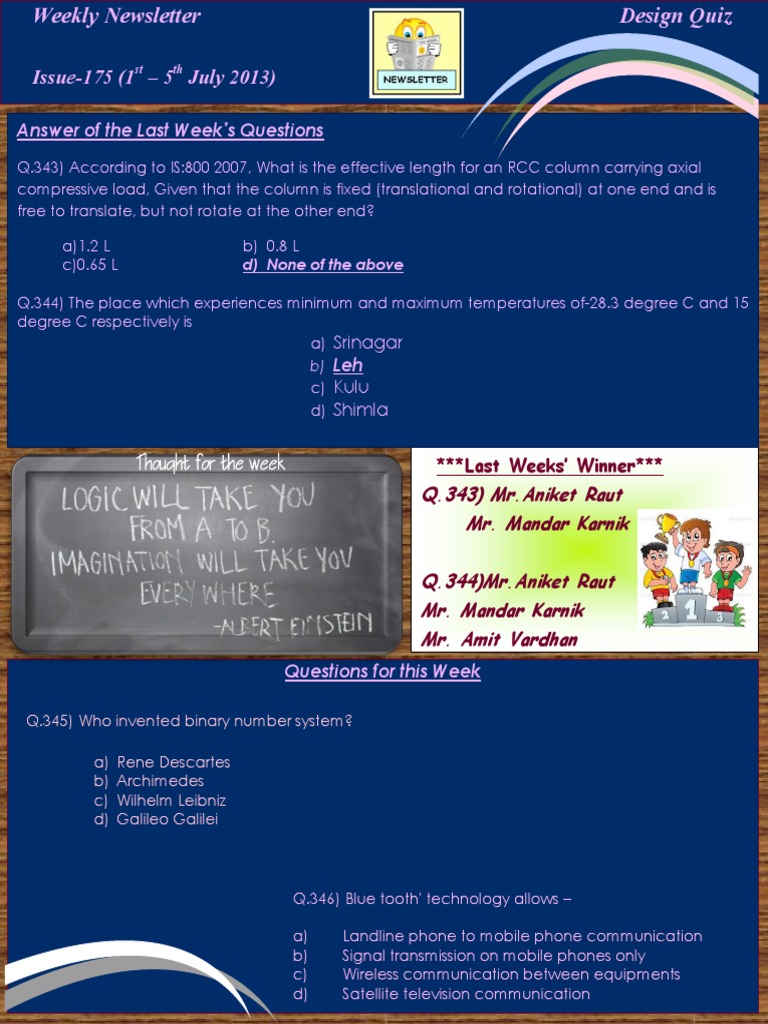 Issue-175 (1 - 5 July 2013) : Answer of The Last Week's Questions | PDF ...