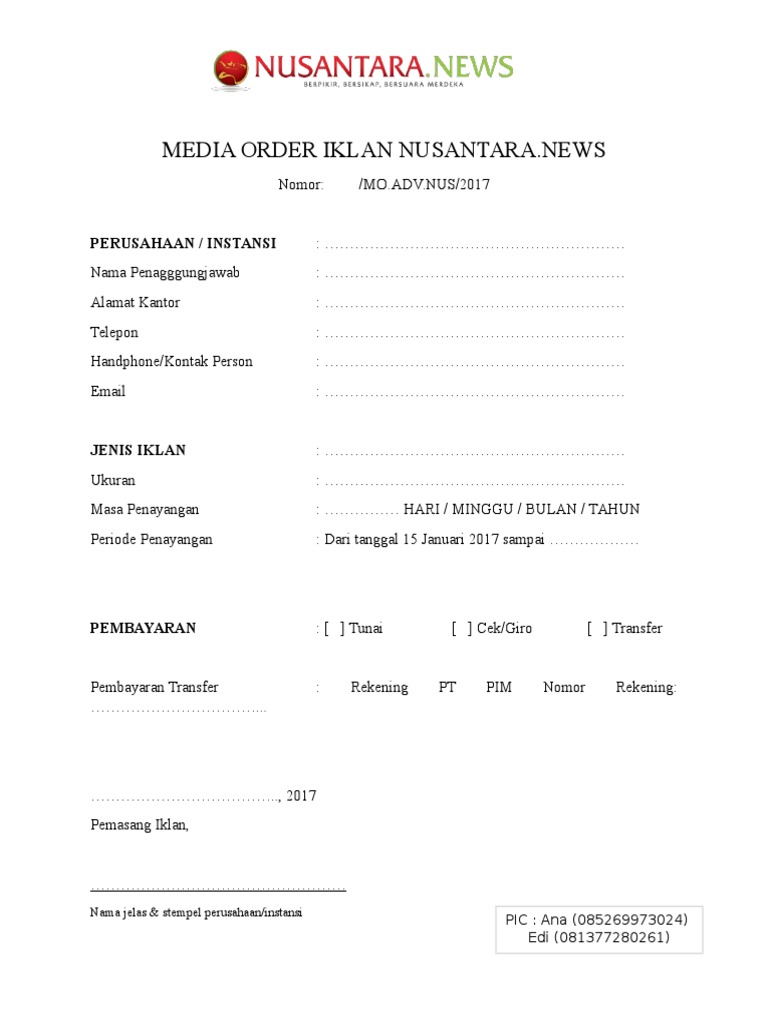 Format Media Order Iklan Nusantaranews | PDF