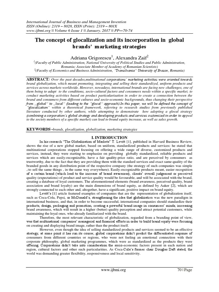 The Concept of Glocalization and Its Incorporation in Global Brands ...