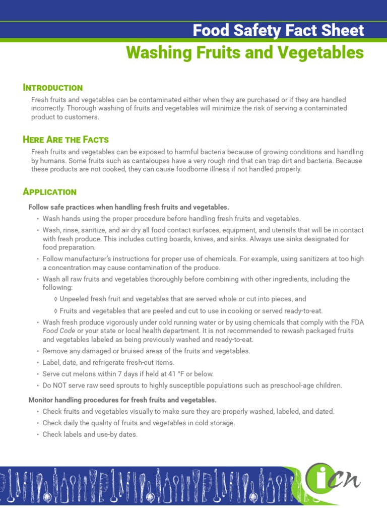 Washing Fruits and Vegetables: Food Safety Fact Sheet | PDF ...