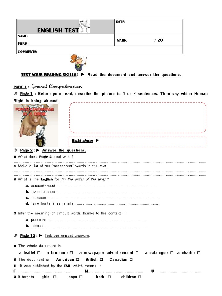 English Reading Comprehension Test | PDF | Reading Comprehension ...
