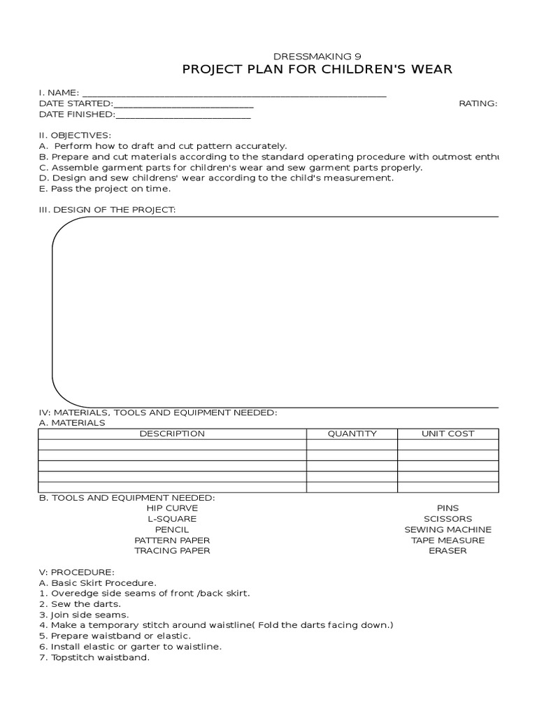 Project Plan For Childrens Wear | PDF | Seam (Sewing) | Sewing