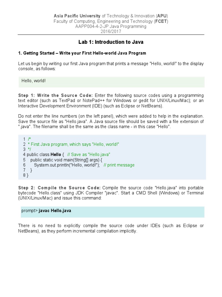 Lab 1 | Download Free PDF | Java (Programming Language) | Integer (Computer Science)