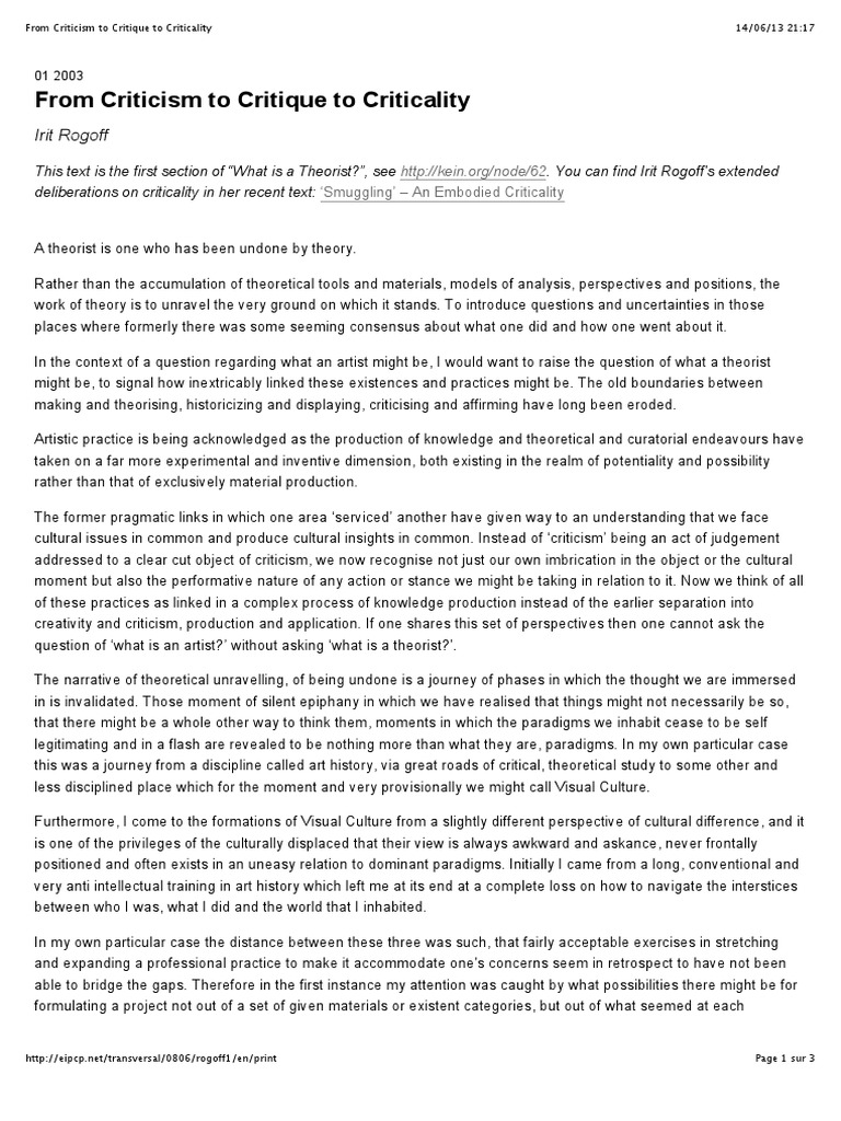 Rogoff - 2003 - From Criticism To Critique To Criticality (First Part ...
