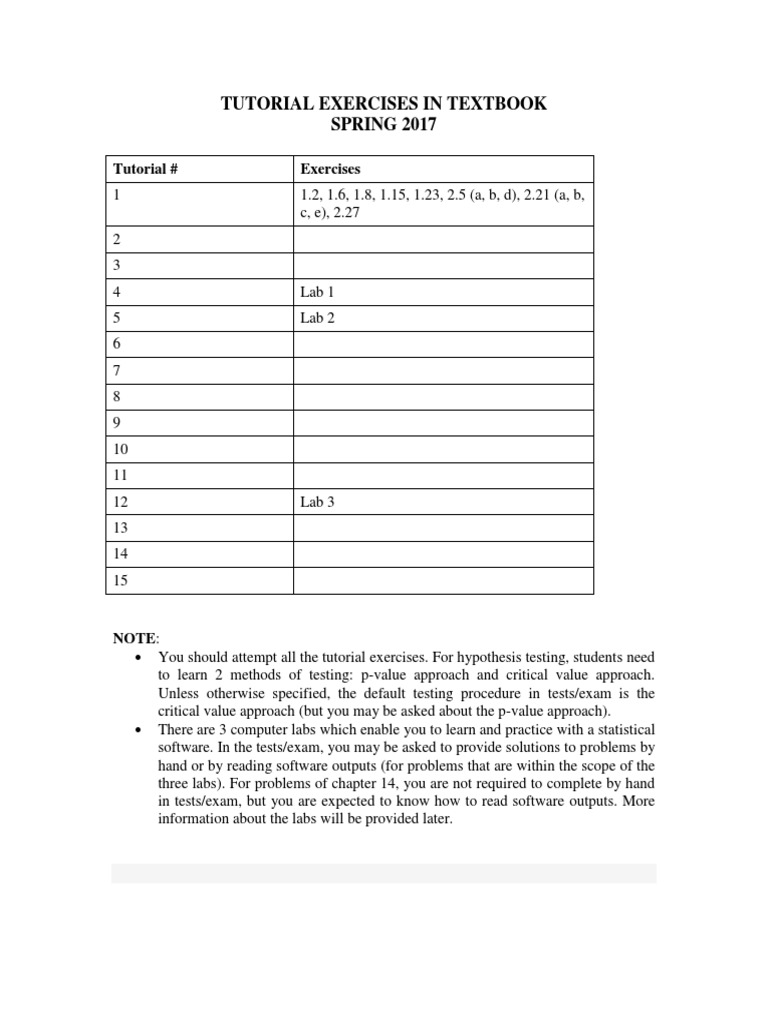 Spring 2017 Tutorial Exercises Guide | PDF
