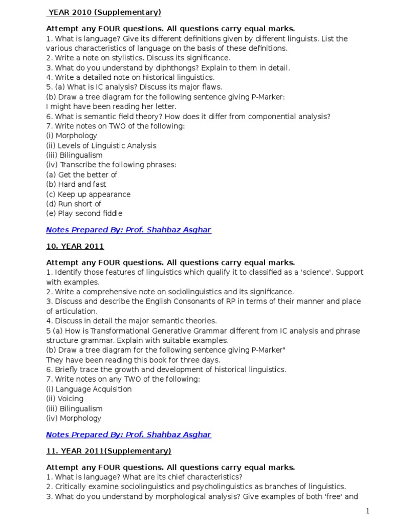 Linguistics Past Papers | PDF | Linguistics | English Language