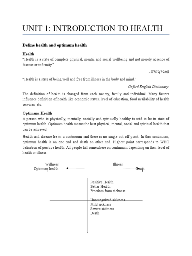 Unit I Introduction To Health | PDF | Community | Nursing