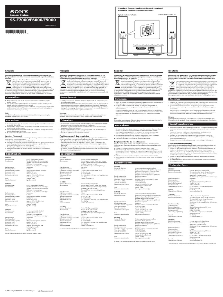 Sony SS-F7000 Speaker System Guide | PDF | Loudspeaker | Sound ...