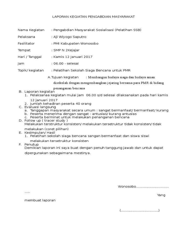 Laporan Kegiatan Pengabdian Masyarakat SSB | PDF