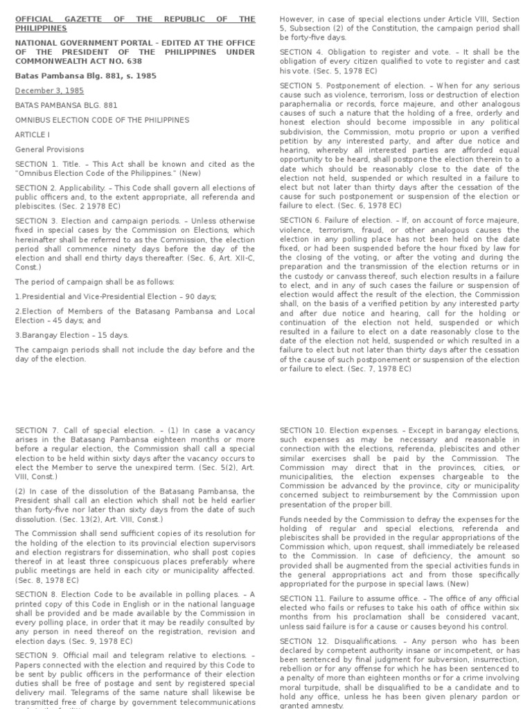 Omnibus Election Code | PDF | Voting | Government