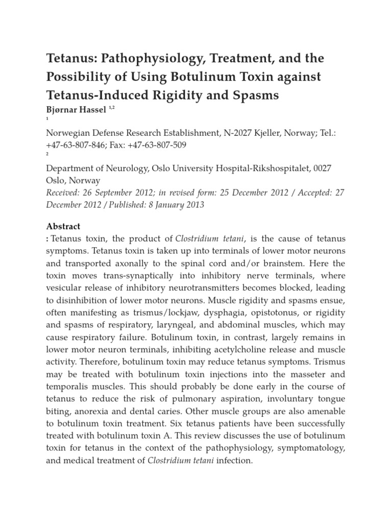 Journal Tetanus | PDF | Botulinum Toxin | Autonomic Nervous System