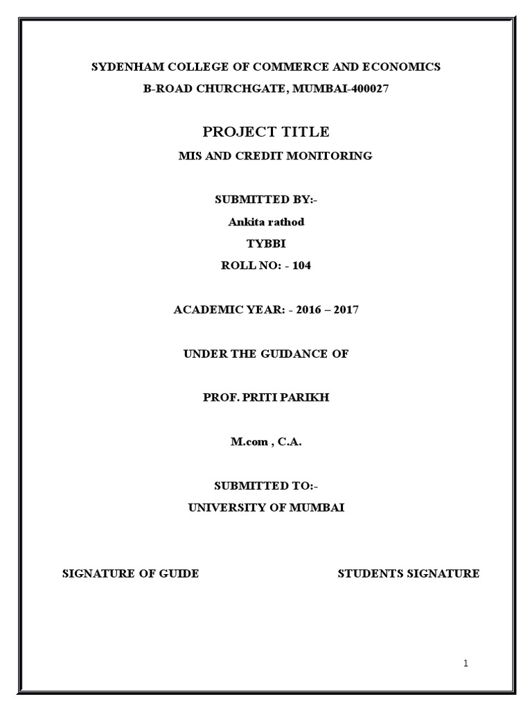 MIS and Credit Monitoring Project Report | PDF | Management Information ...
