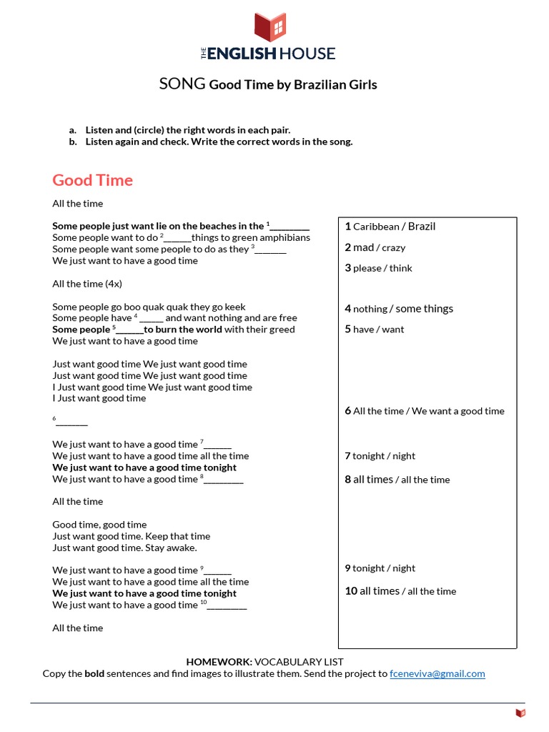 SONG Good Time | PDF | Cooking, Food & Wine | Language Arts & Discipline