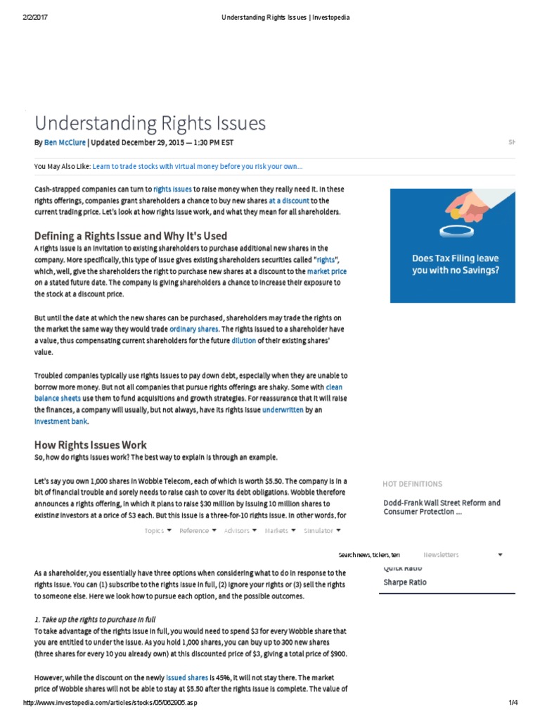 Understanding Rights Issues - Investopedia | PDF | Stocks | Investor