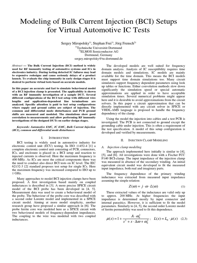 BCI Test Setup Modeling for Automotive ICs | PDF | Inductance | Transformer