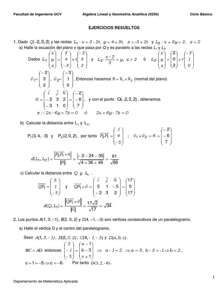 Ejercicios-Resueltos 2 algebra lineal vectores en r2 y r3 | Geometria ...