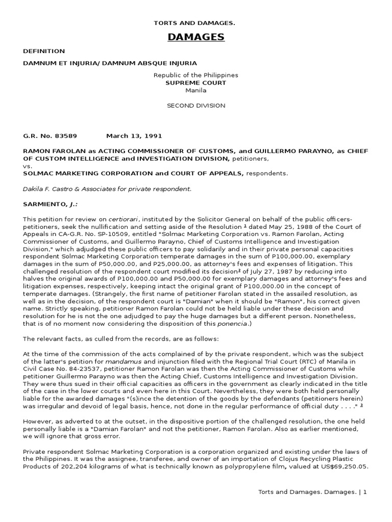 Torts and Damages. Damages | PDF | Damages | Tort