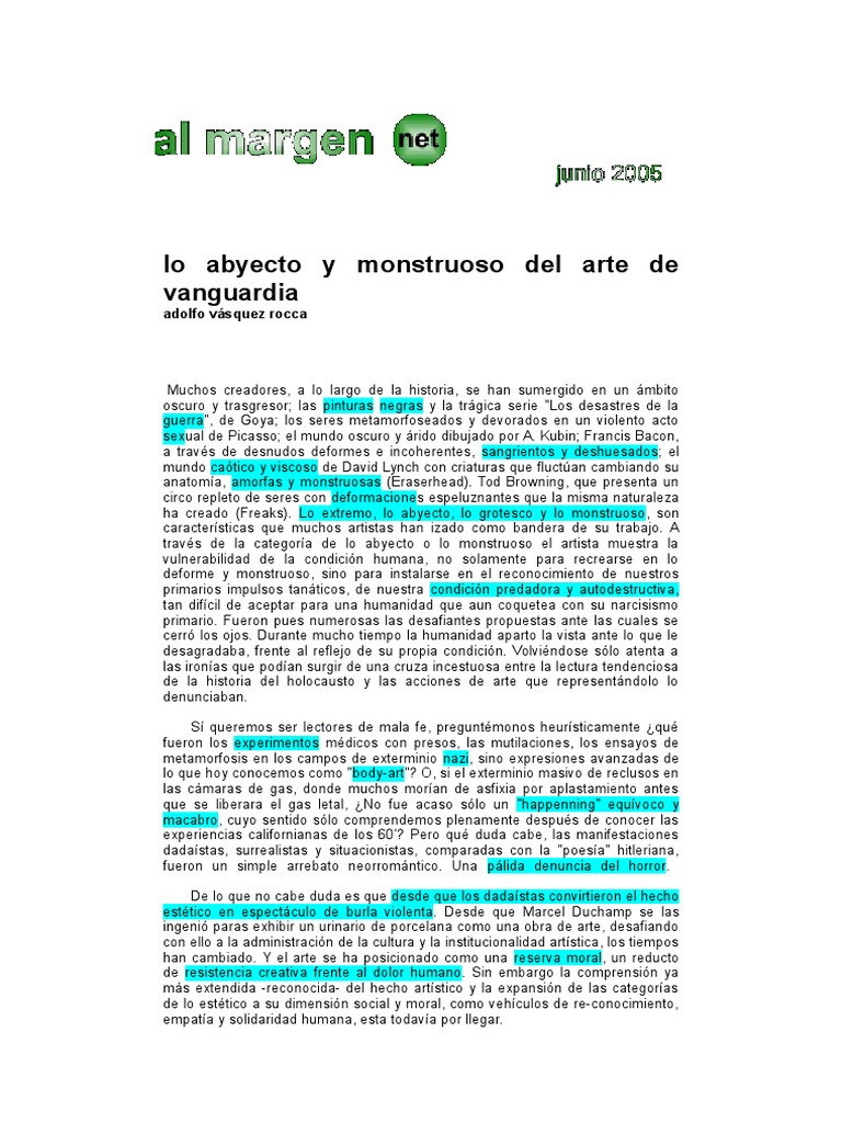Lo Abyecto y Monstruoso Del Arte de Vanguardia | PDF | Estética | Artes ...